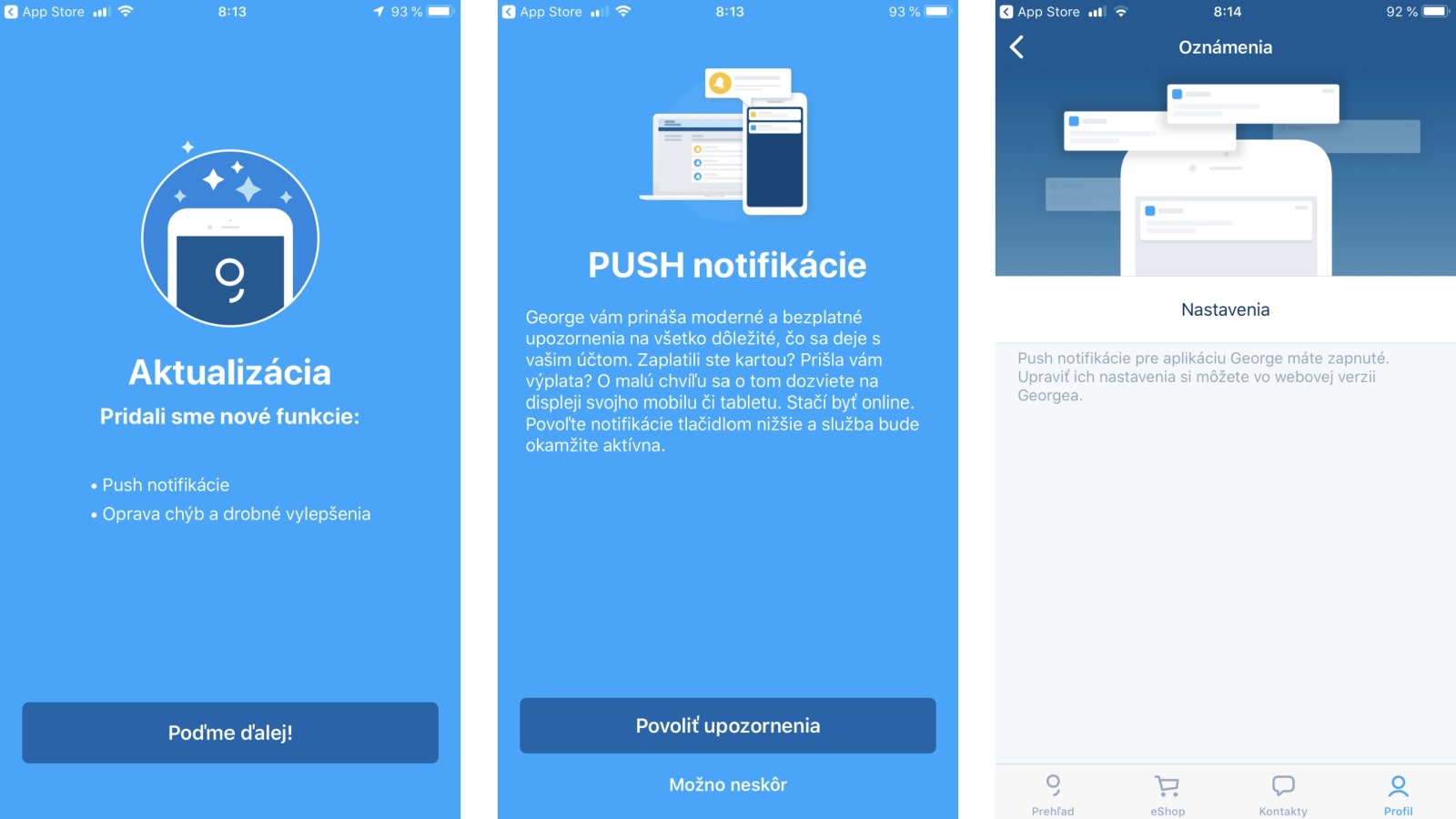 Mobilná aplikácia George od SLSP dostáva push notifikácie pre pohyby na ...